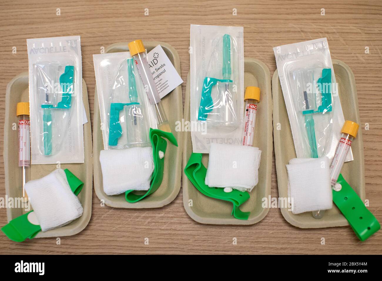Equipment used to take blood samples sits on a table at a coronavirus ...