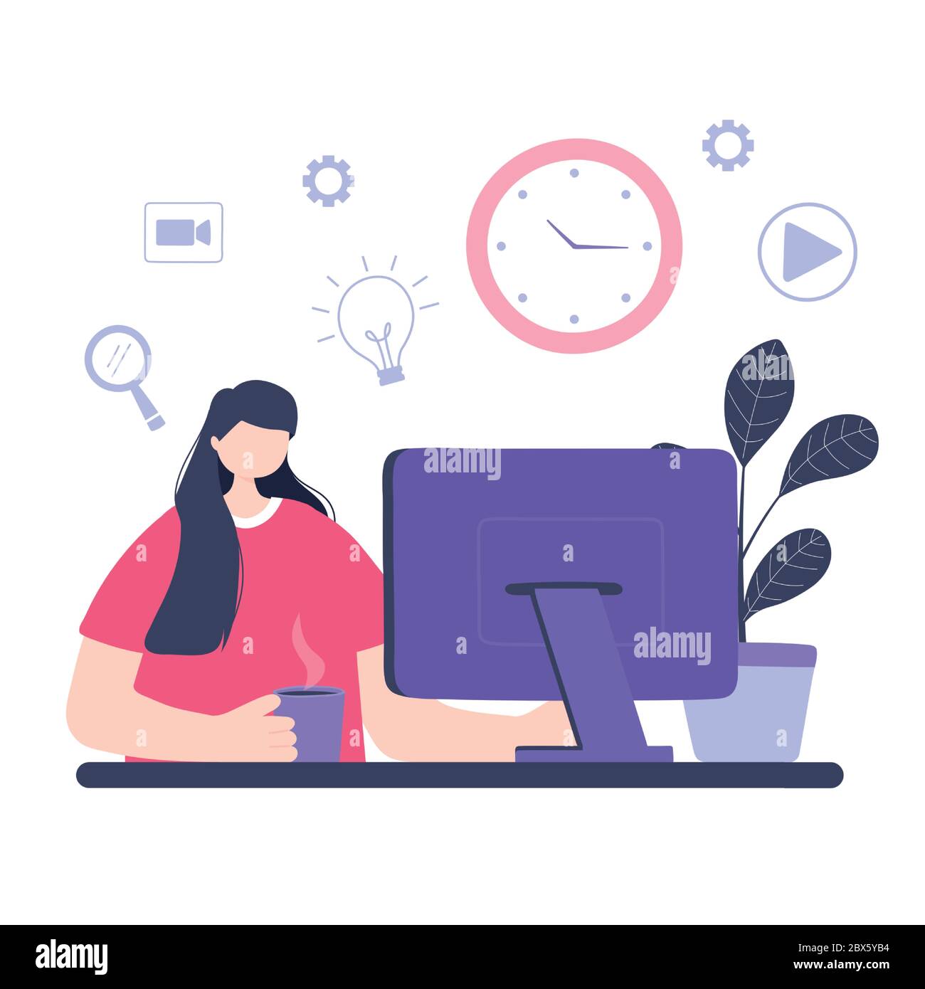 online training, woman using computer class learning, courses knowledge ...