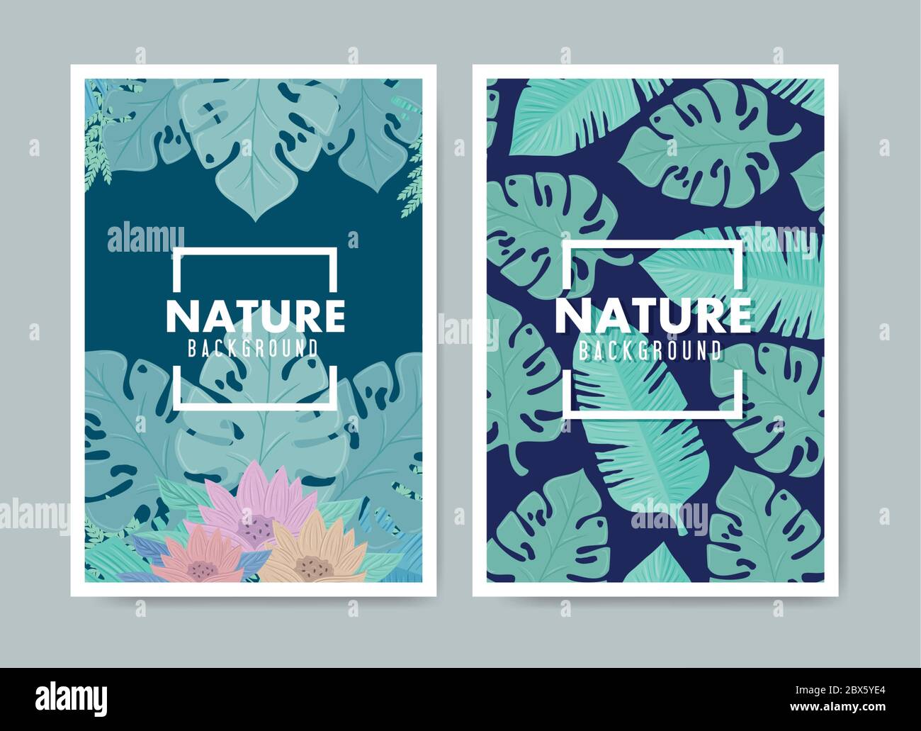set of background tropical and flowers with leaves pastel color Stock ...