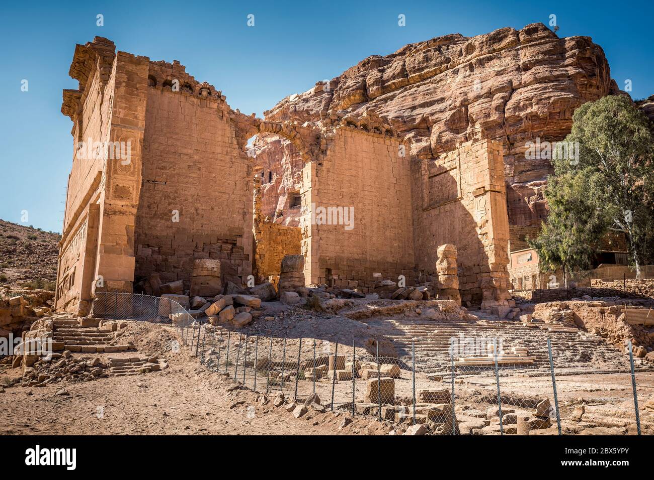 Panorama detail in Petra, Jordan. View to the temple Qasr Al-Bint ...