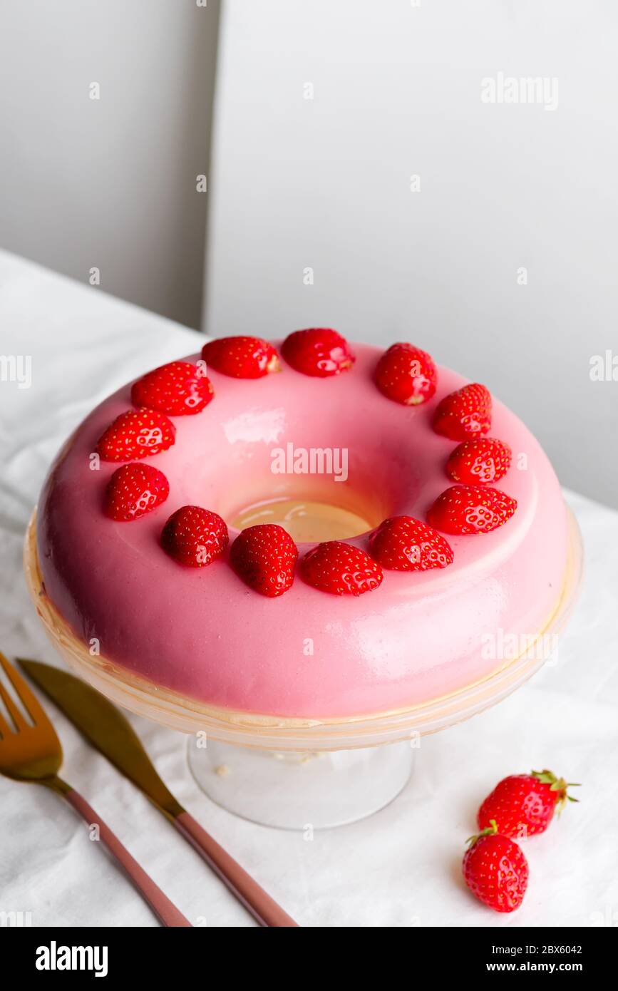 Holiday treat homemade freshly cooked souffle glazed pink from natural ...