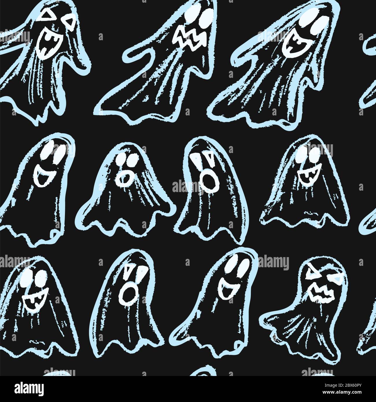 Halloween. Set of ghosts. Seamless Pattern. A collection of funny faces ...