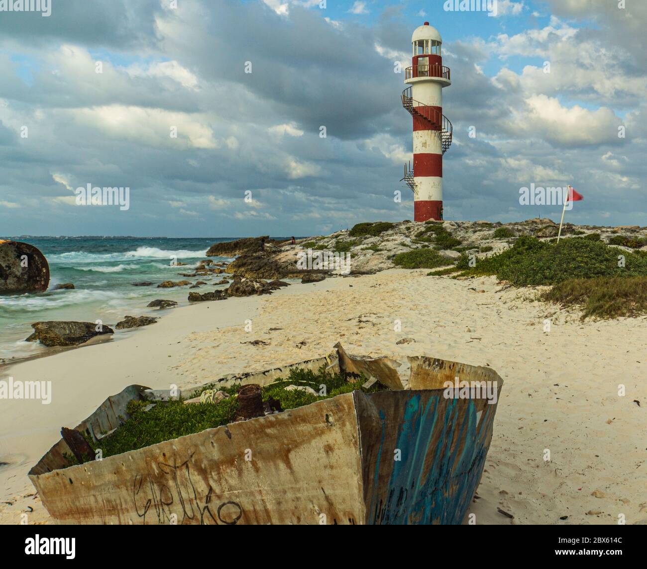 old historic lighthouse in Cancun, Mexico of Caribbean Sea Coast Stock ...