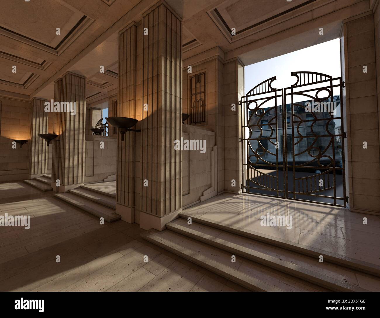 3D rendering of an art deco style lobby entrance Stock Photo - Alamy