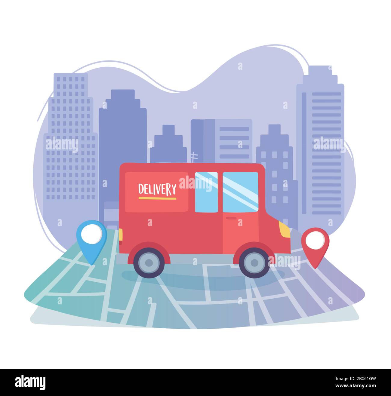online delivery service, truck on navigation map pointer location city ...