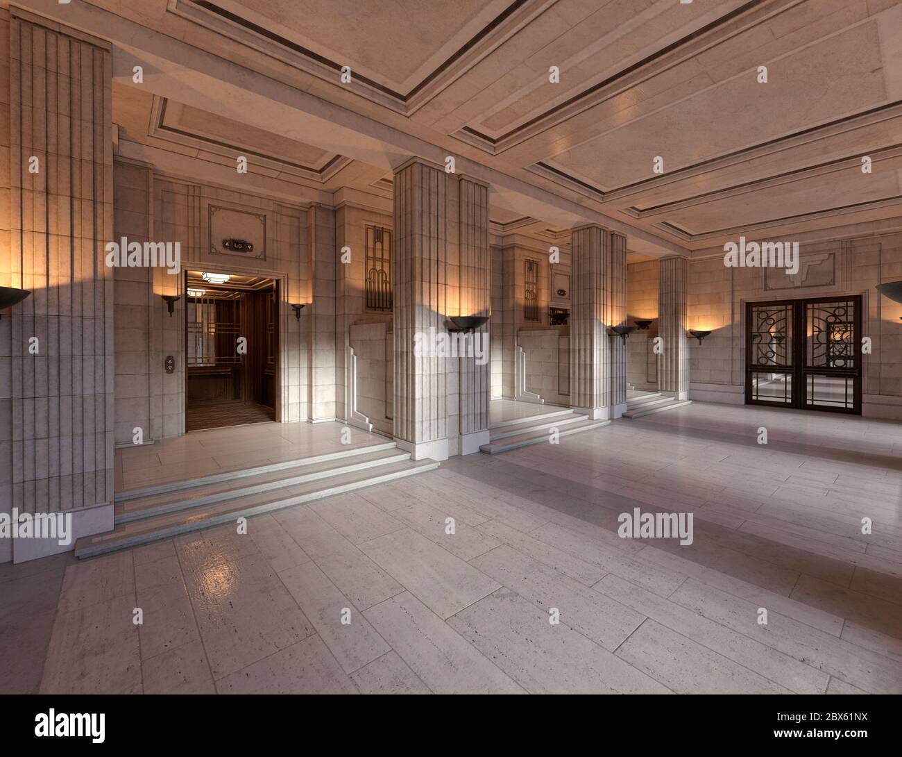 3D rendering of an art deco style lobby entrance Stock Photo - Alamy