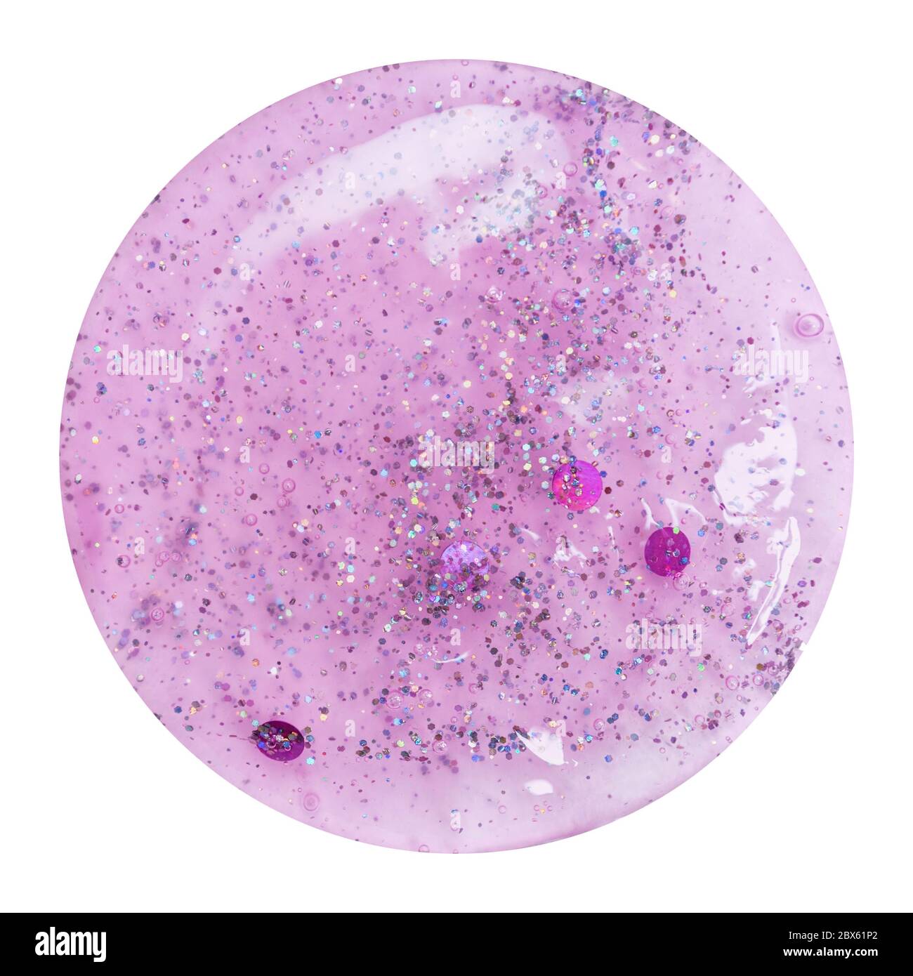 A drop of pink gel with sparkles. Glitter texture with sequins. Nail ...