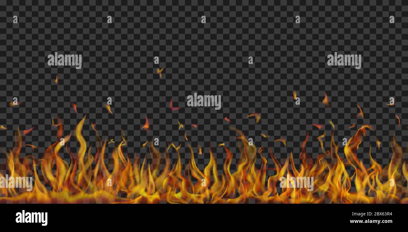 Translucent fire flames and sparks with horizontal repetition on ...
