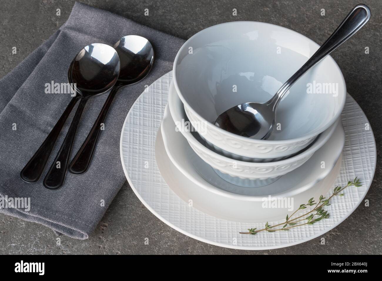 A Stack of Various White Dishes Stock Photo - Alamy
