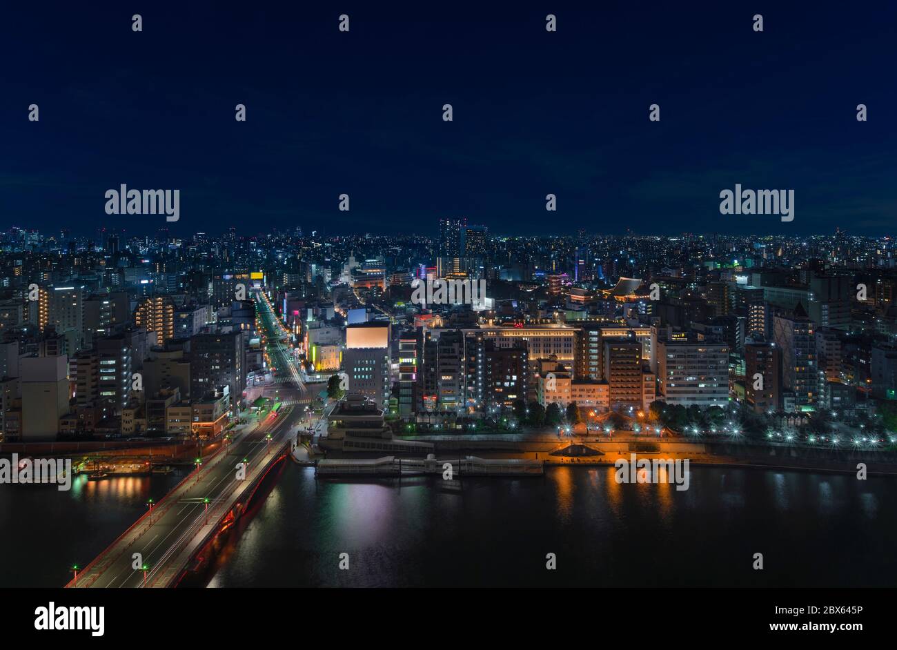 tokyo, japan - march 25 2020: Aerial nocturn panoramic view of the ...