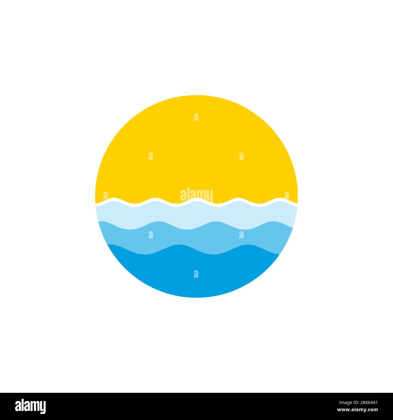 Sun and sea round logo design. summer vocation, sunrise or sunset Stock ...