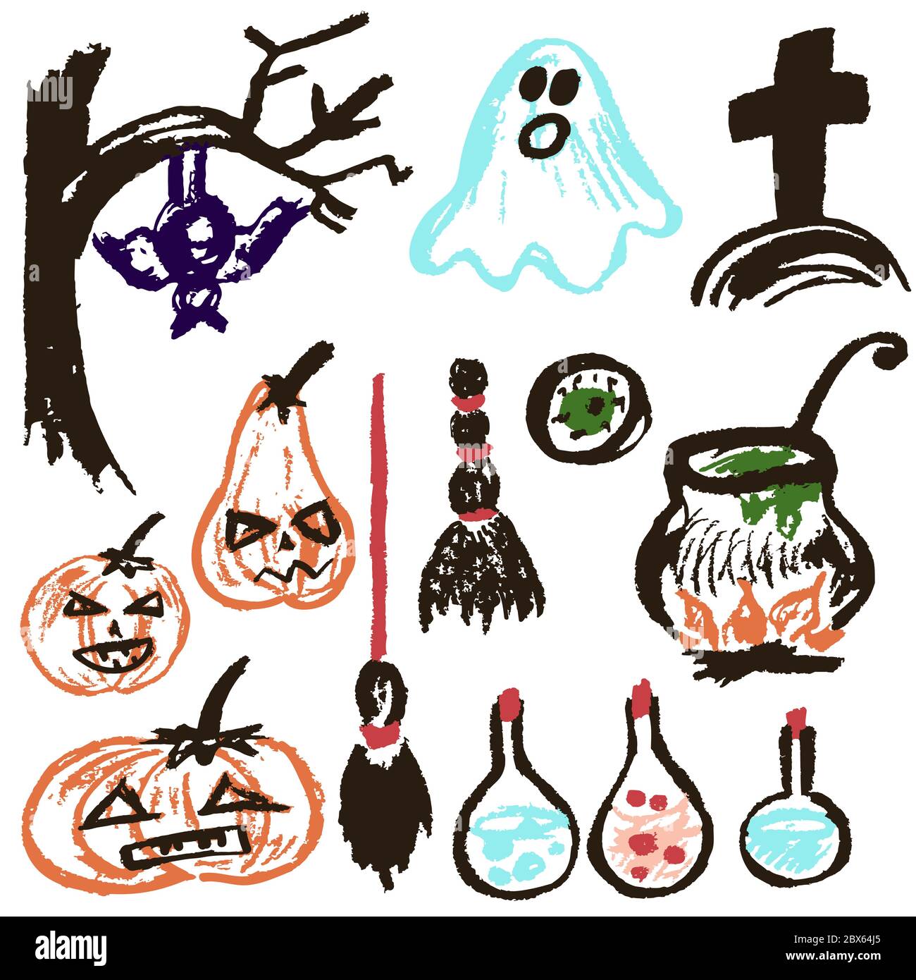 Halloween. A set of funny objects. Vector illustration. Collection of ...