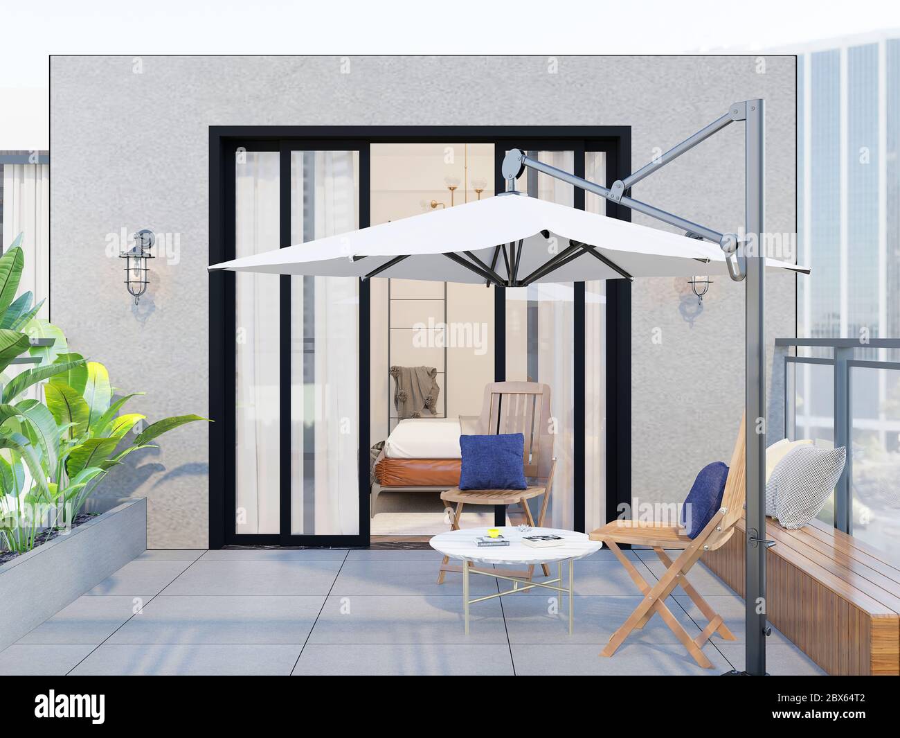 3d render of house balcony terrace Stock Photo - Alamy