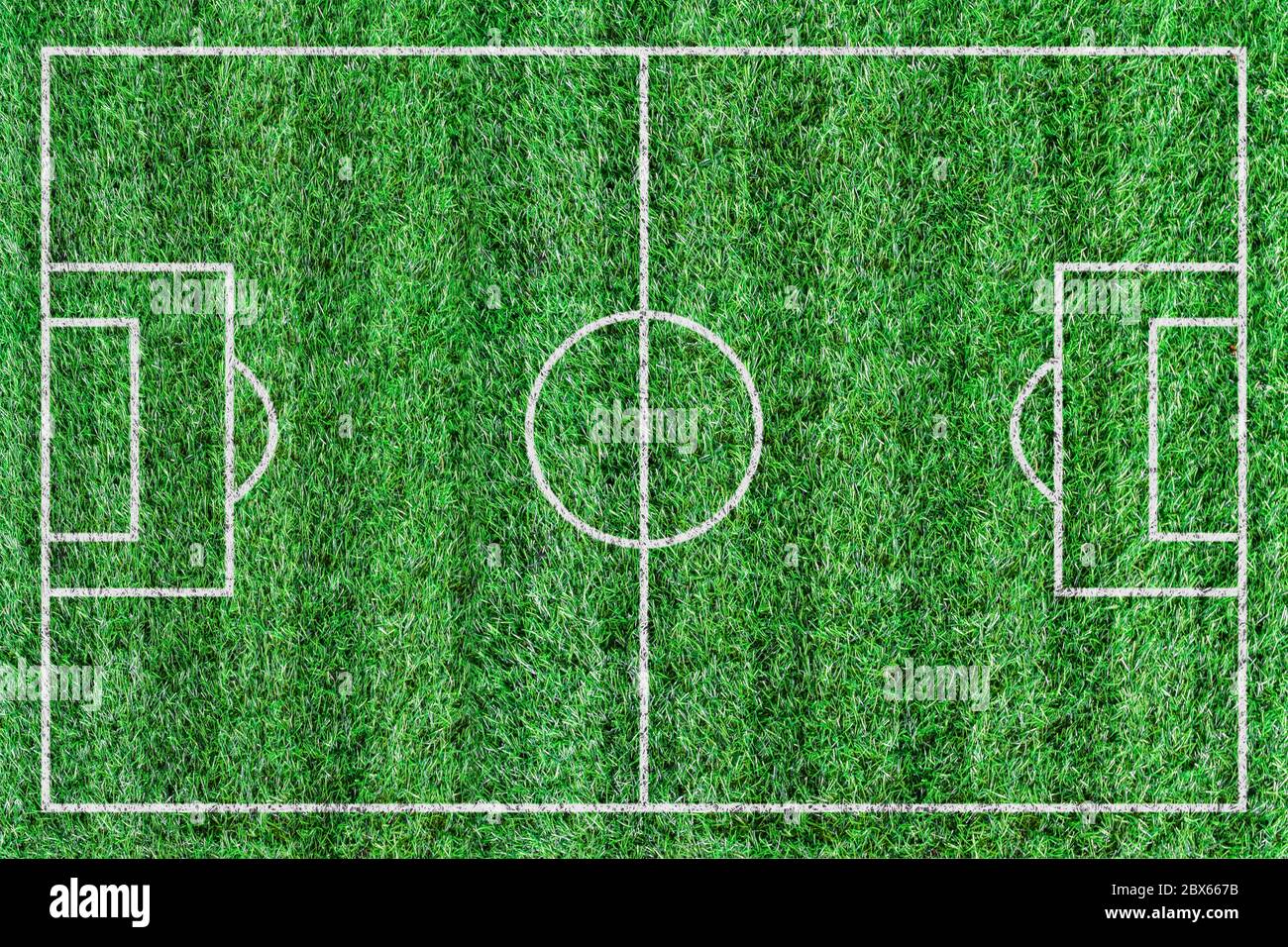 Top view stripe grass soccer field. Green lawn with white lines pattern ...