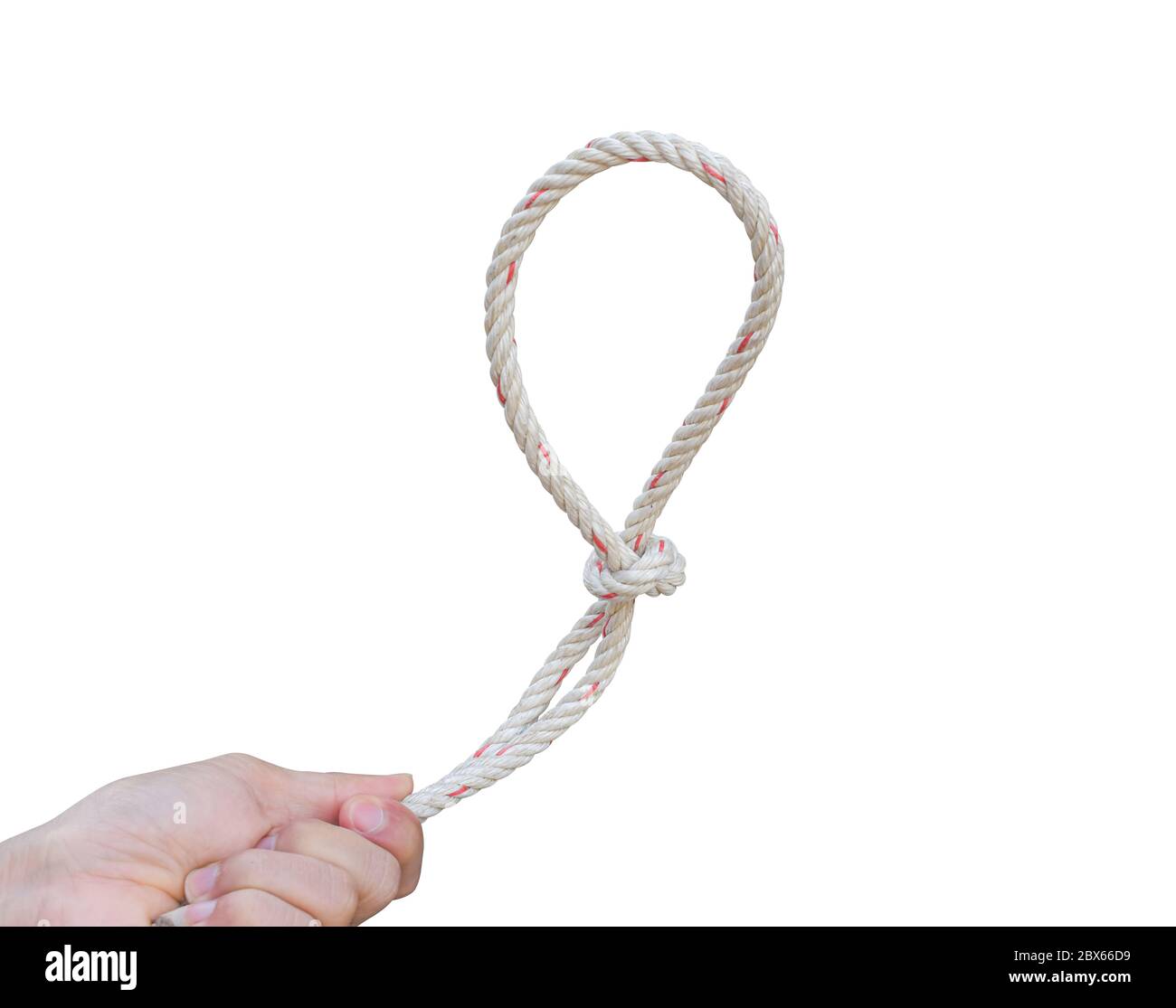 Man's hand holding rope isolated on a white background. with clipping ...