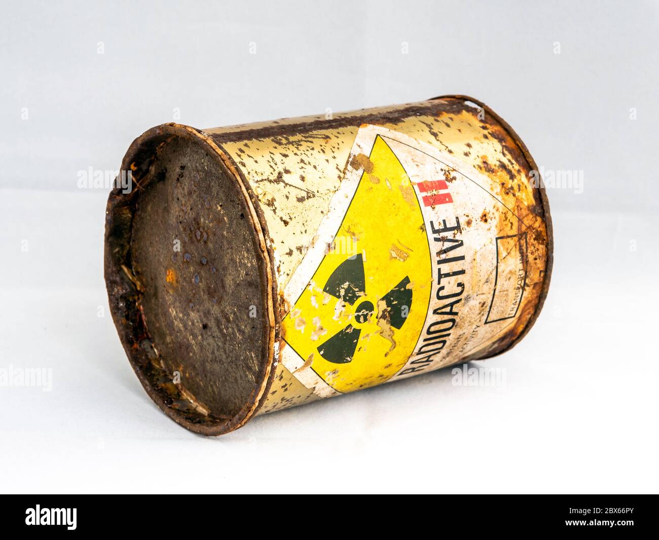 Radiation warning sign on transport index label stick on the old and ...