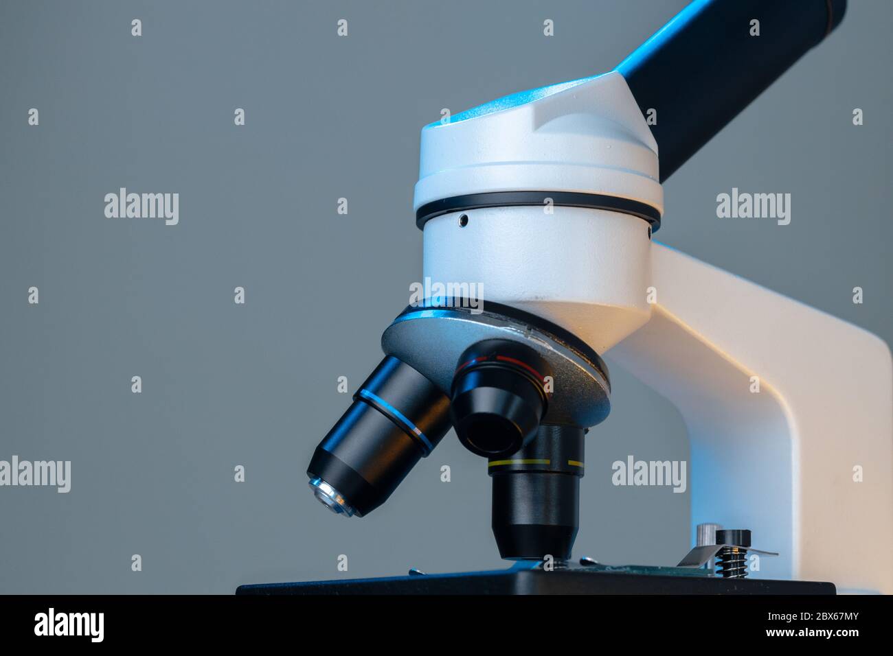 Scientific microscope lenses close up. Laboratory equipment Stock Photo ...