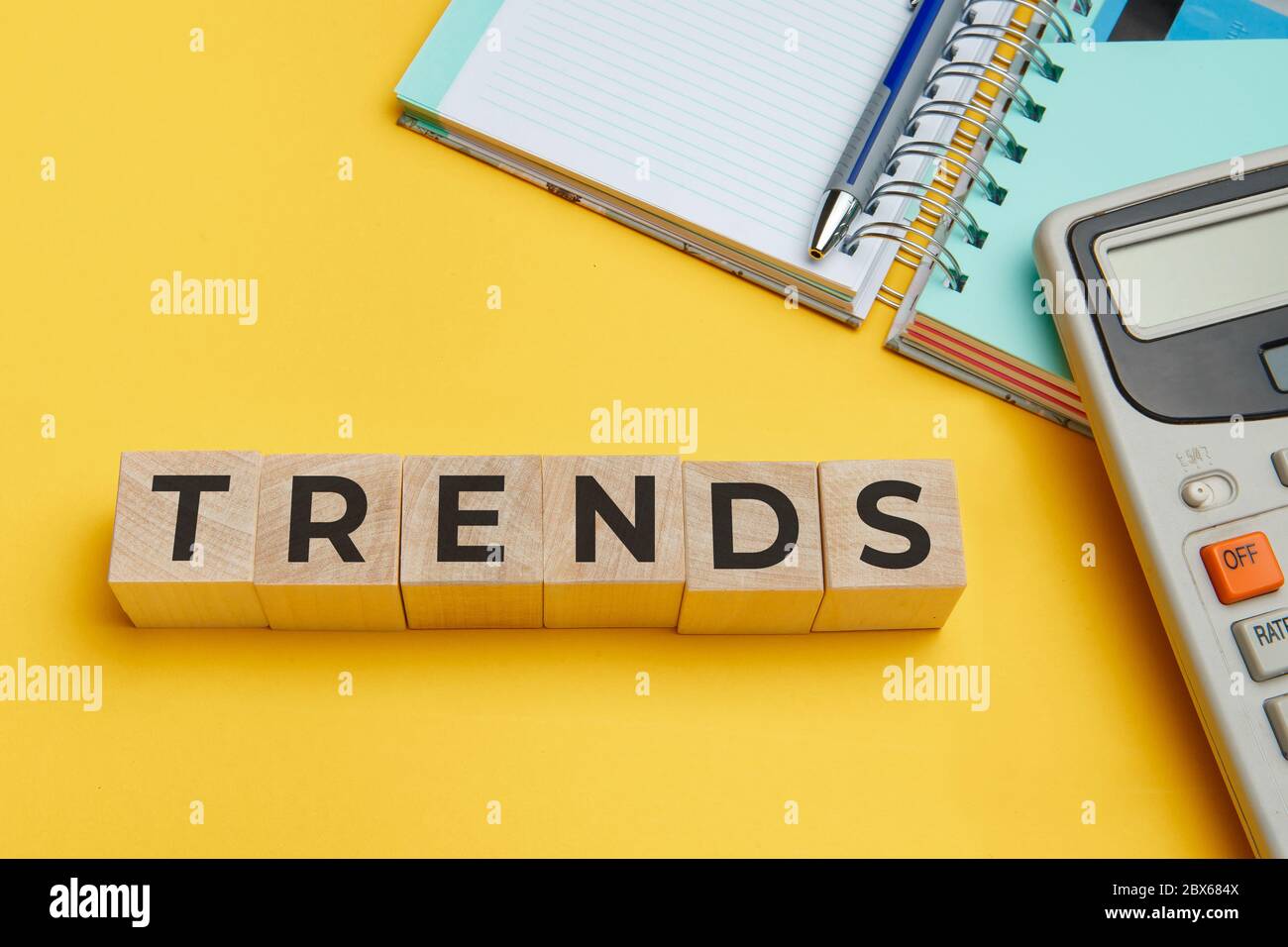 The word TRENDS on wooden cube block. Concept Stock Photo - Alamy