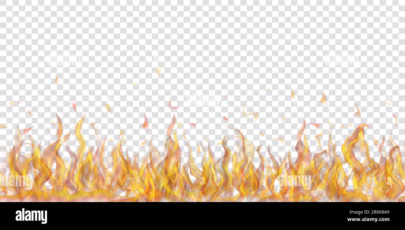 Translucent fire flames and sparks with horizontal repetition on ...