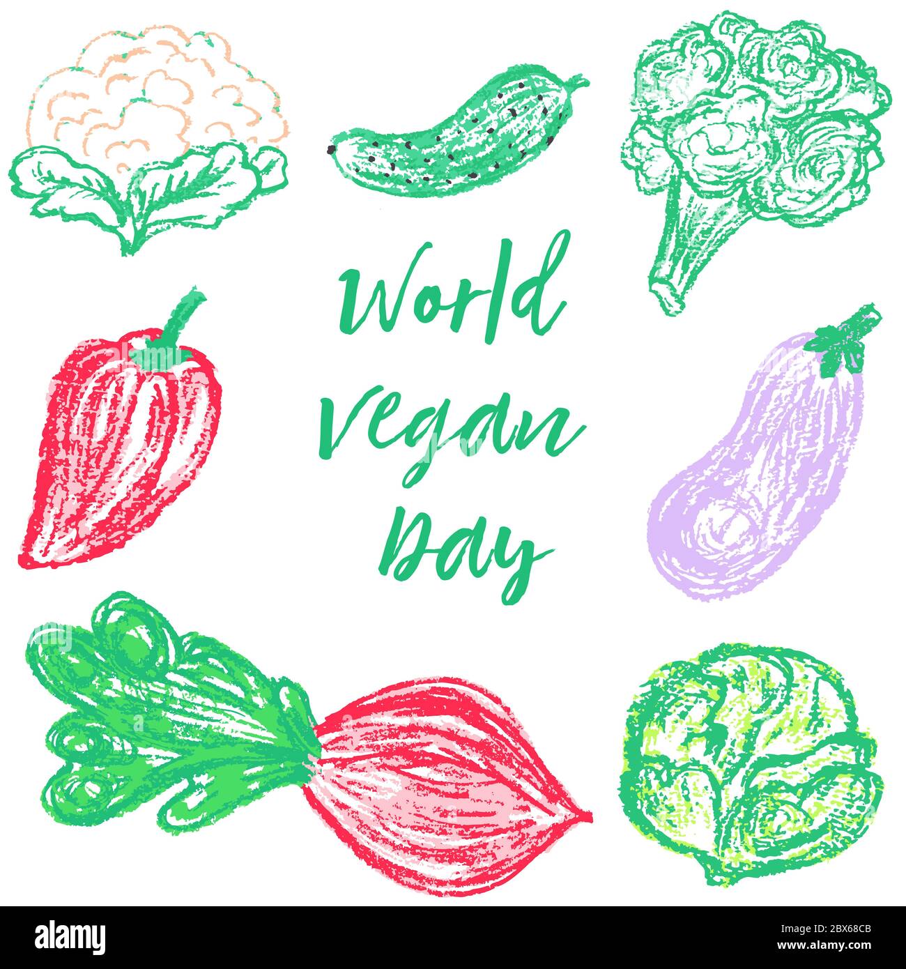 Children's drawing with colored wax crayons. World Vegan Day ...