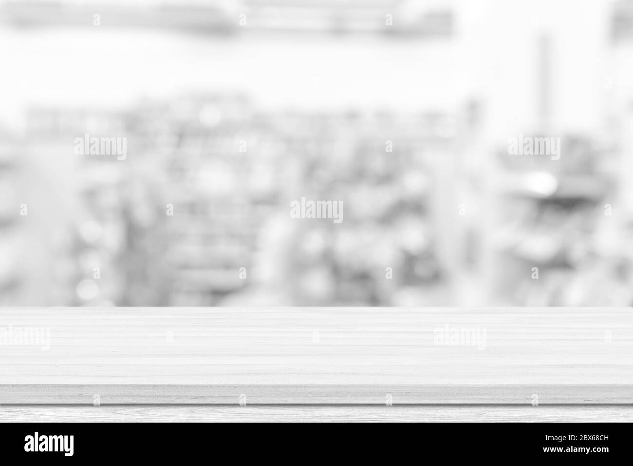 Empty white table top, counter over blur white bokeh light background ...