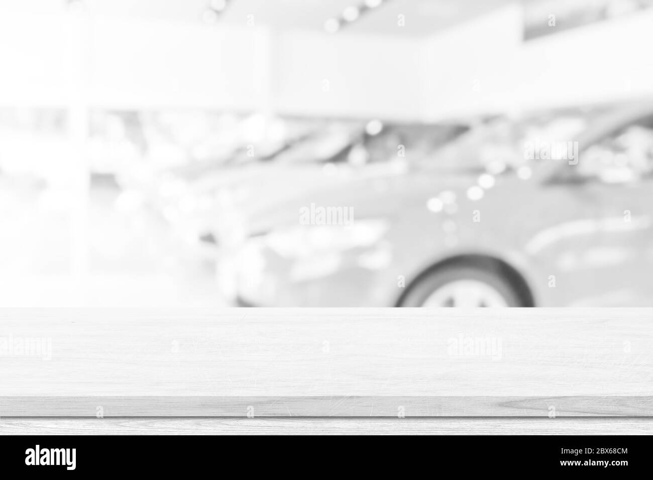 Empty white table top, counter over blur white bokeh light background ...