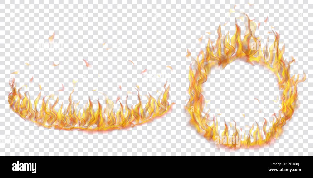 Set of translucent fire flames in the shape of an arc and a circle on ...