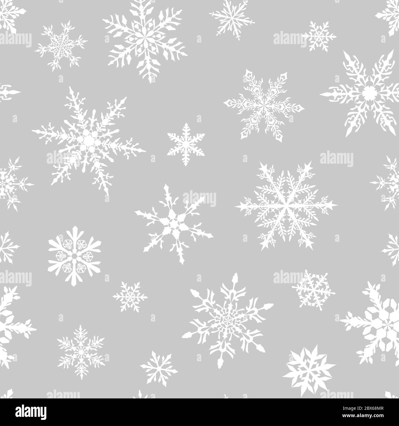 Christmas seamless pattern of complex big and small snowflakes in white ...