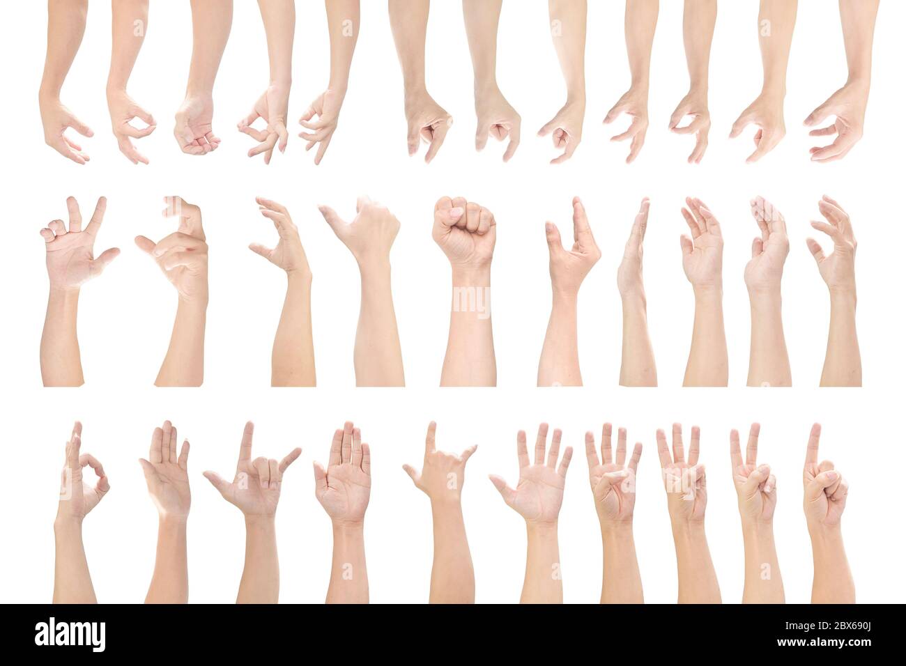 Multiple set of male hands gestures isolated on white background. with ...