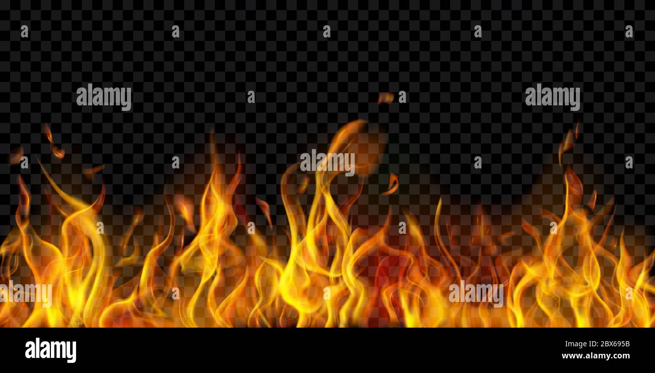 Translucent fire flames and sparks with horizontal repetition on ...