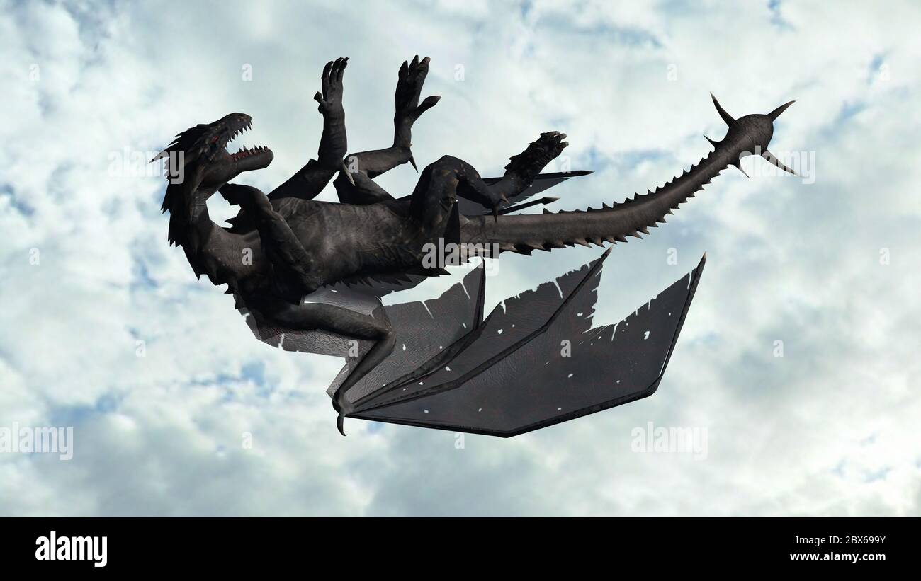 dragon in flight - blue sky background Stock Photo - Alamy