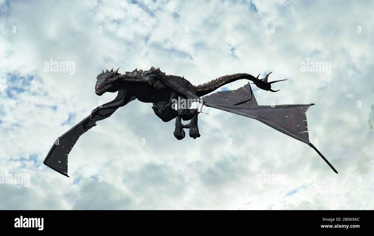 dragon in flight - blue sky background Stock Photo - Alamy