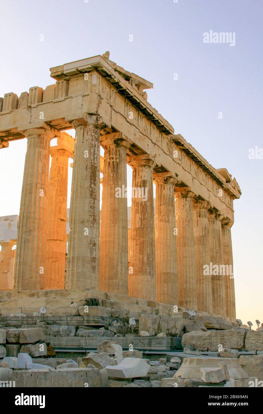 Parthenon temple detail at Acropolis, Athens. The Parthenon is a former temple on the Athenian ...