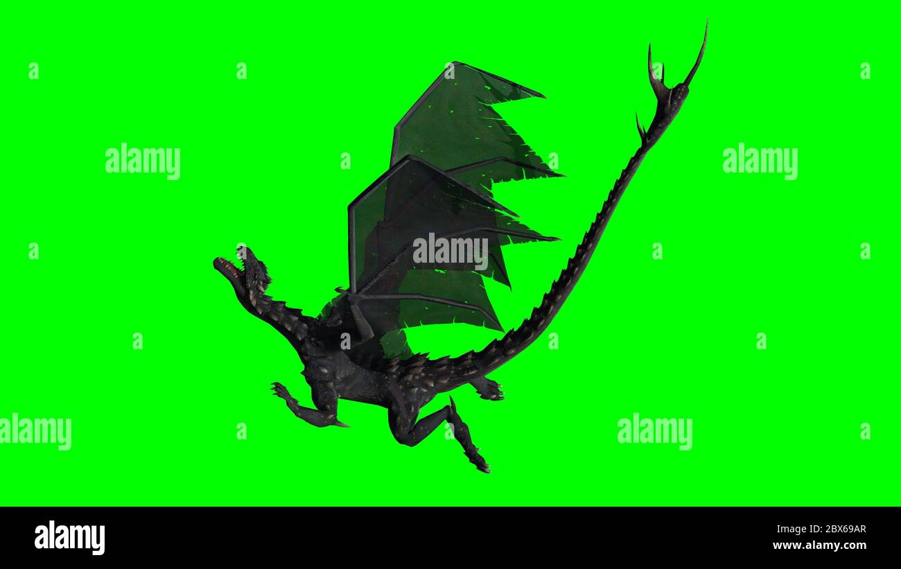 dragon in flight on green screen Stock Photo - Alamy