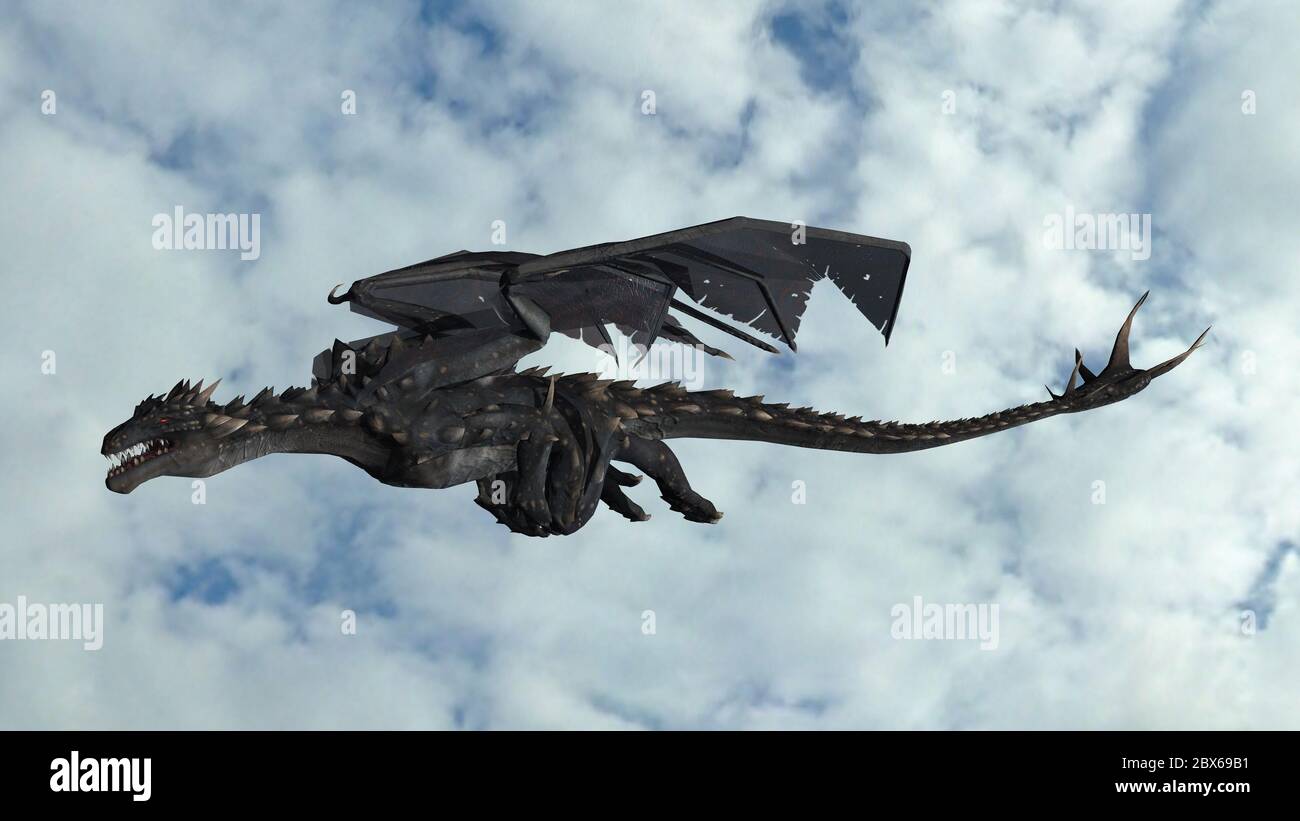 dragon in flight - blue sky background Stock Photo - Alamy
