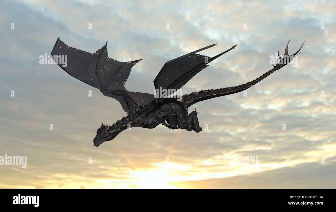 dragon in flight - blue sky background Stock Photo - Alamy