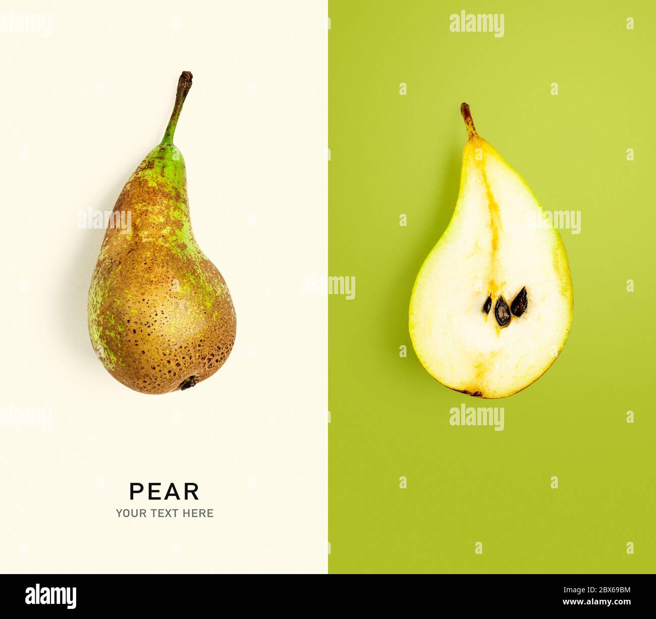 Fresh pear fruit, creative layout. Healthy eating and food concept ...