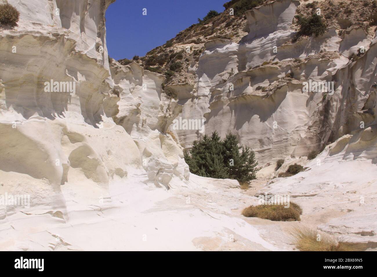 Shaped Volcanic white rocks at Sarakiniko beach in north of Milos ...