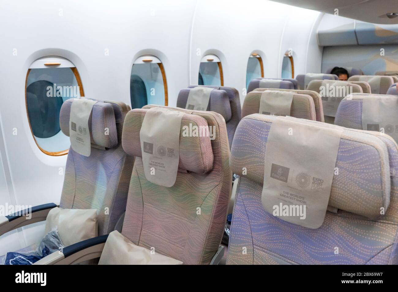 Passenger interior the cabin of a modern airliner Stock Photo - Alamy