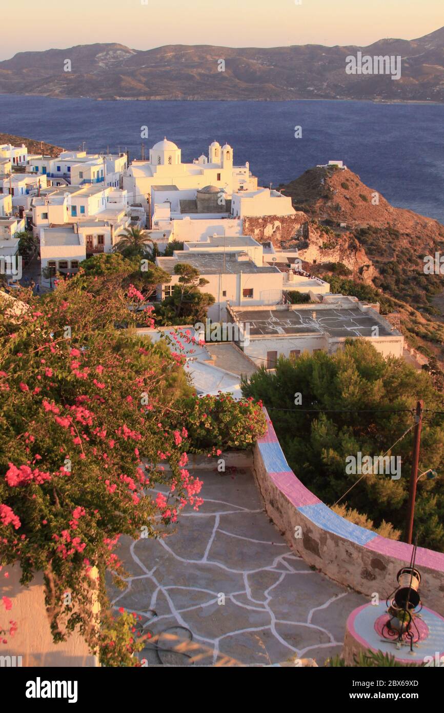Plaka village seen from the castle, Milos island, Cyclades, Greece ...
