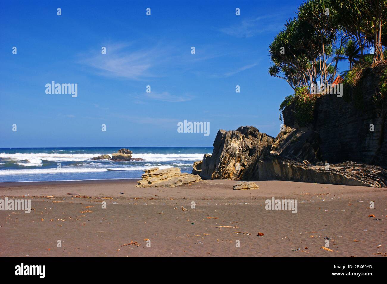 Pantai BAtu Hiu Beach, Pangandaran, Ciamis, West Java, Indonesia Stock ...