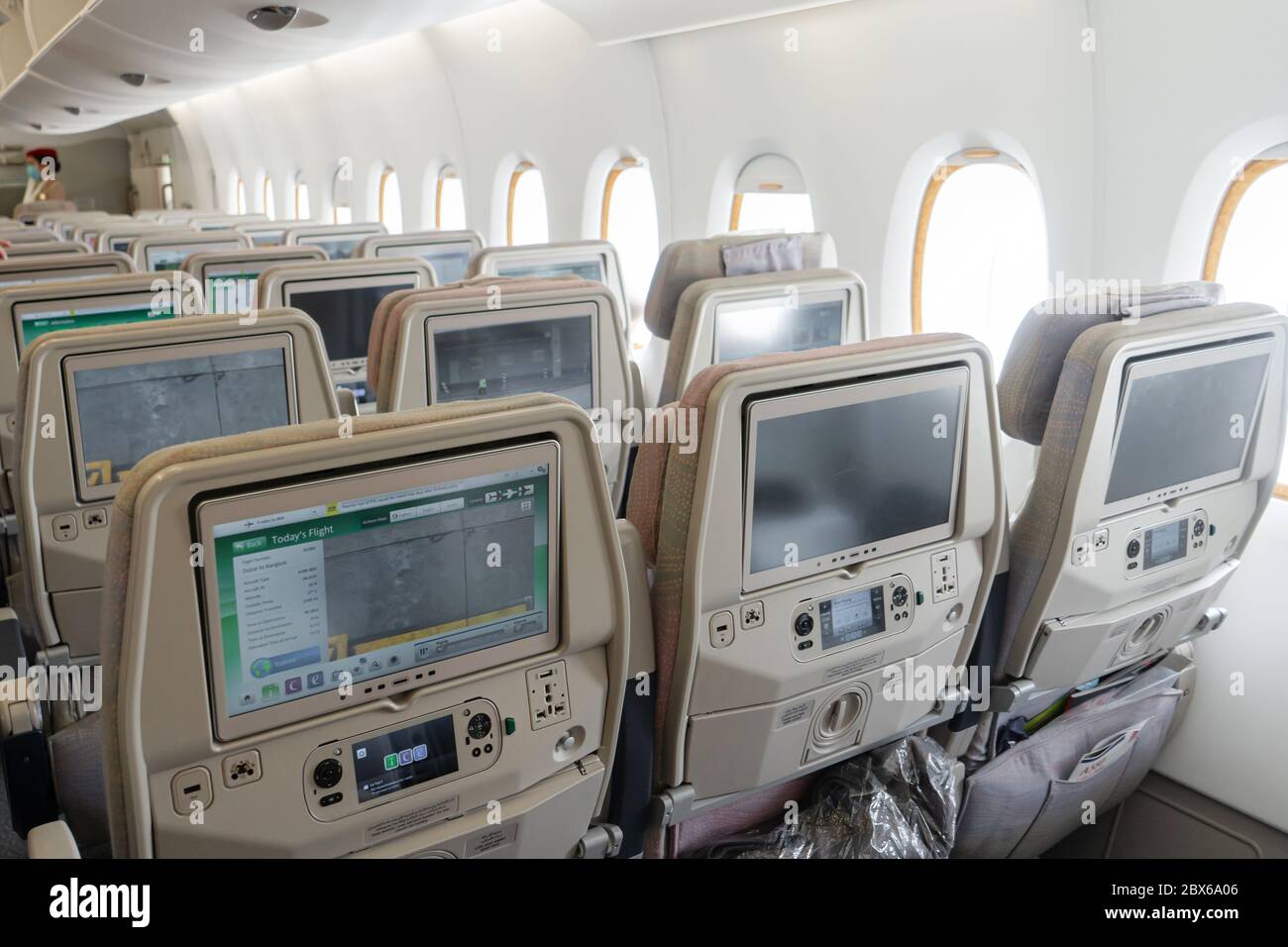Passenger interior the cabin of a modern airliner Stock Photo - Alamy