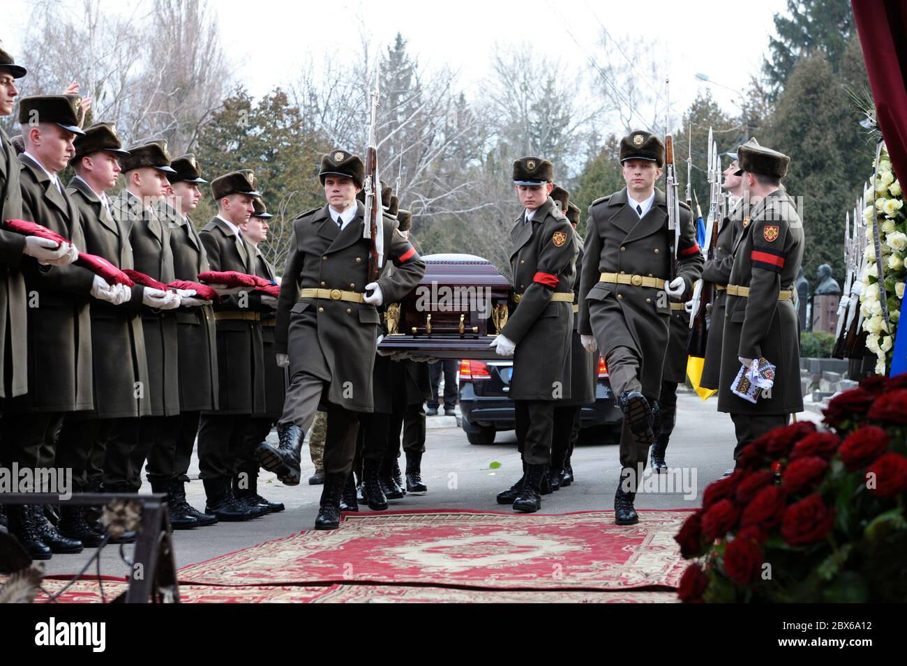Funeral, honor guards carrying a coffin with the late for burial ...