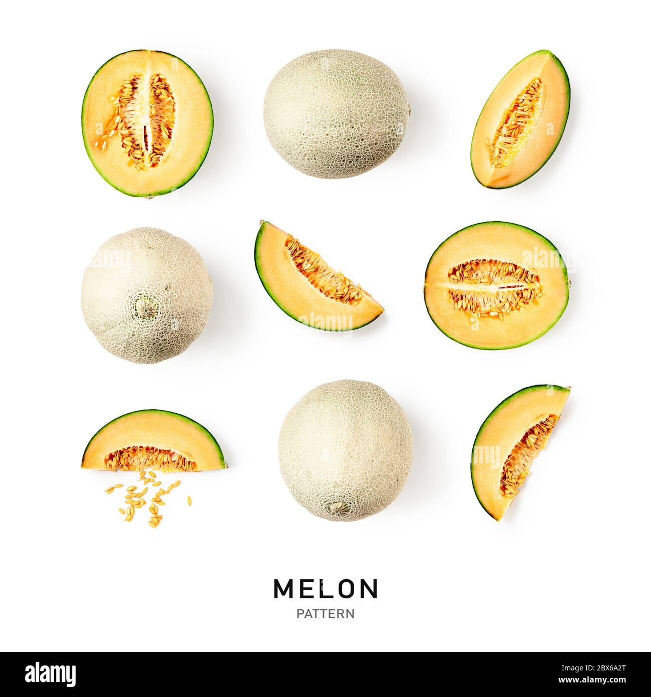 Fresh melon fruit collection and creative pattern isolated on white ...