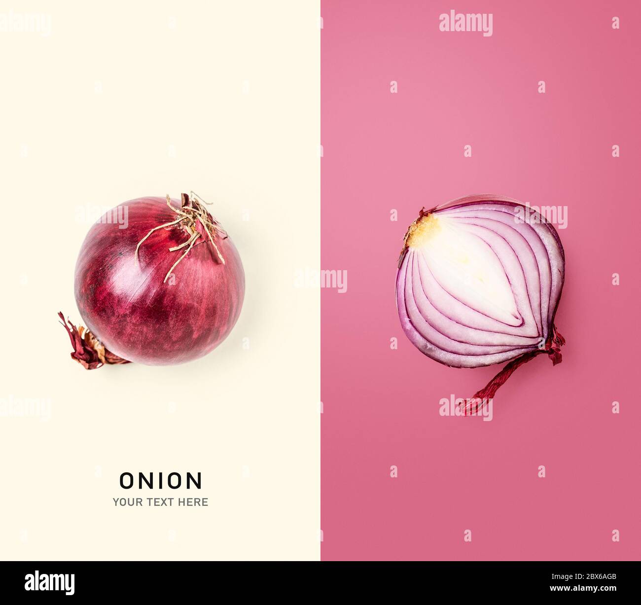Fresh red onion as creative layout. Healthy eating and food concept ...
