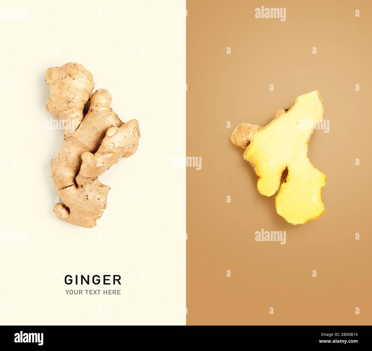 Fresh ginger as creative layout. Healthy eating and food concept ...
