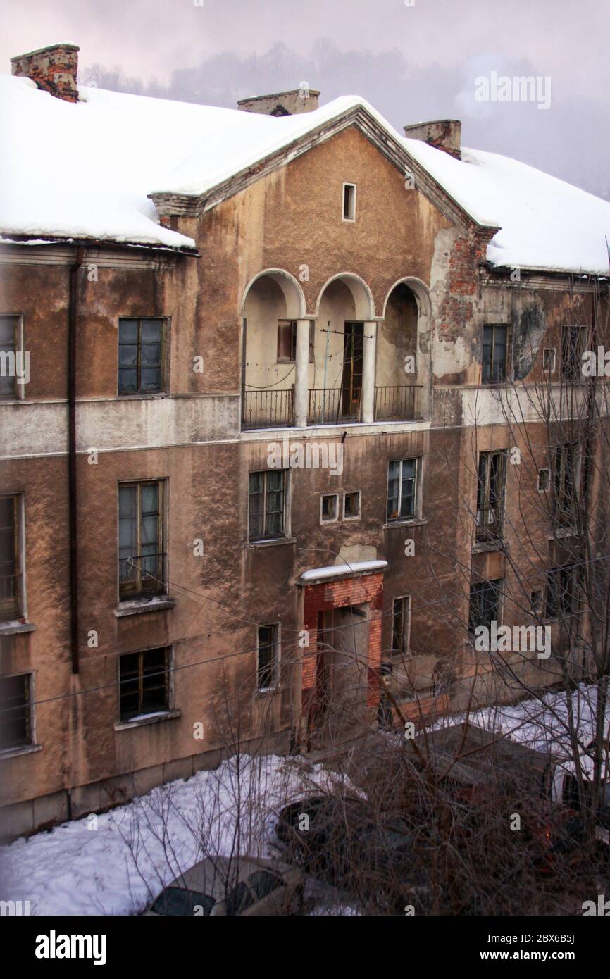 Old distressed building in industrial mining town of Lupeni, Hunedoara ...