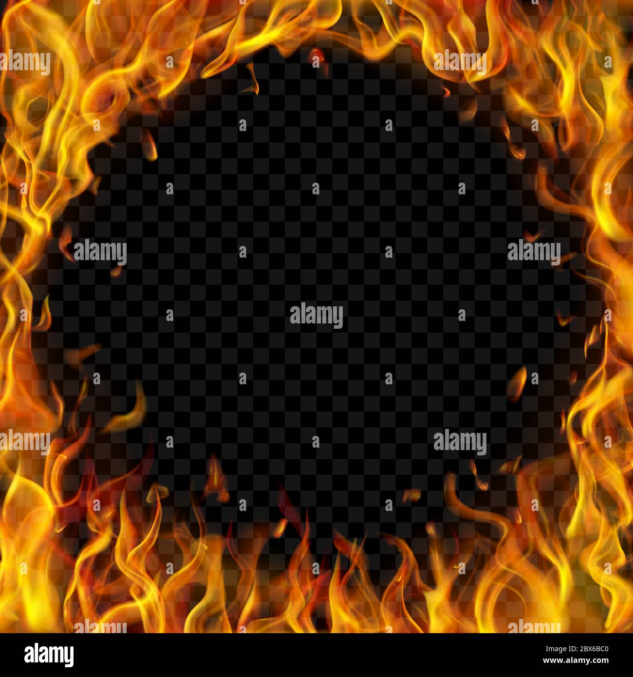 Translucent round frame made of fire flames and sparks on transparent ...