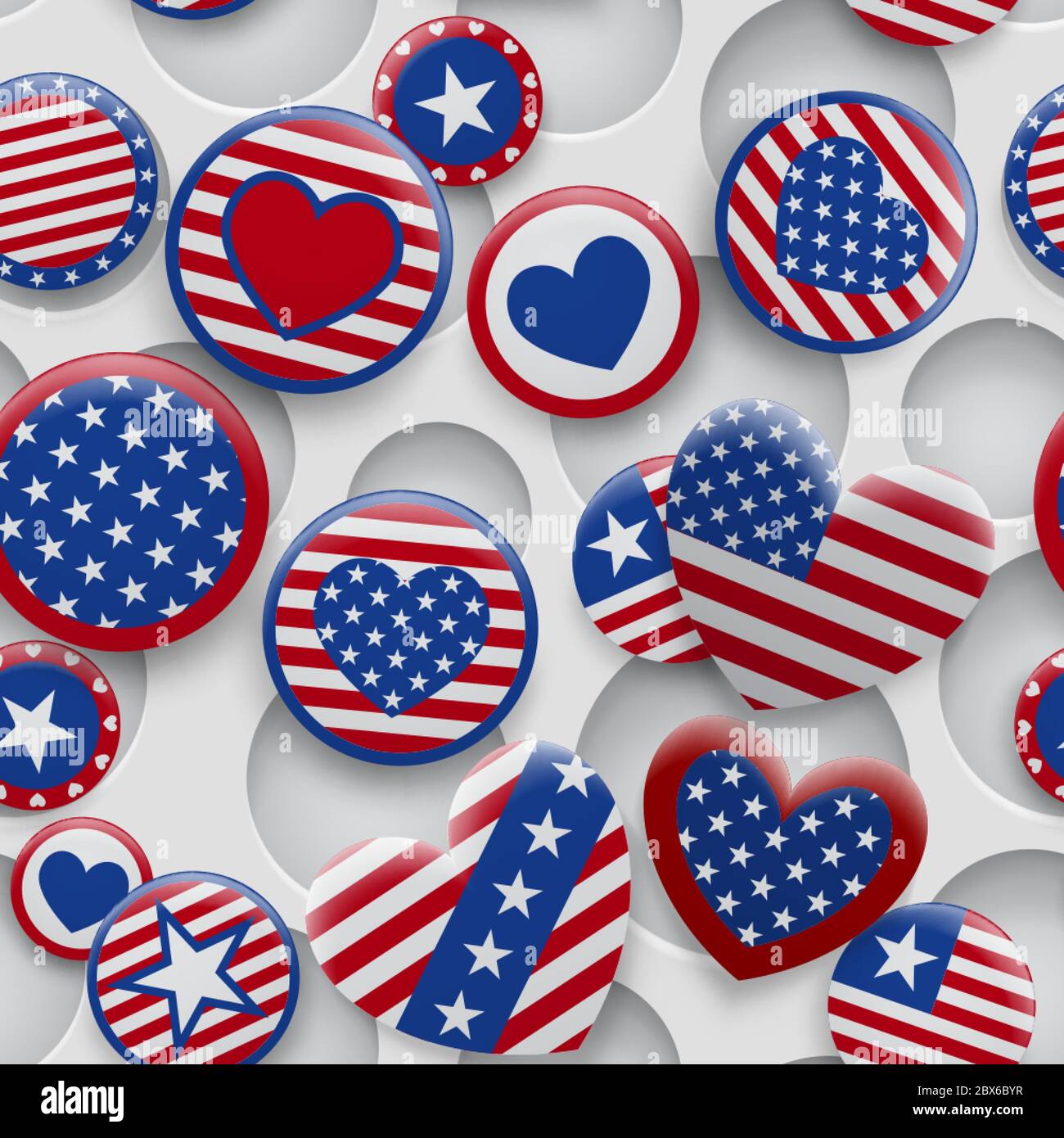 Vector seamless pattern of various USA symbols in red and blue colors ...