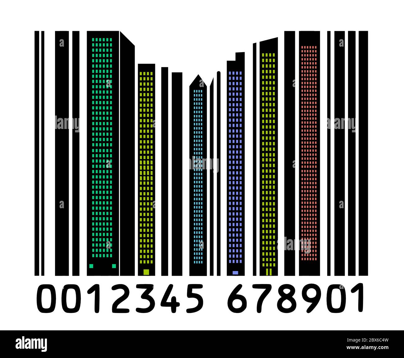 A bar code looks like a city skyline at night in this illustration ...
